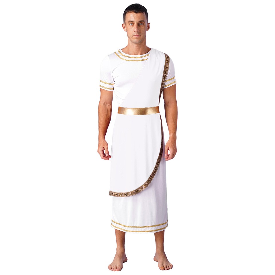 Mens Ancient Greek Toga Short Sleeve Roman Robe Caesar Party Masquerade ...