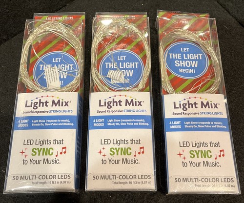 3-packs. Light Mix sound responsive string lights 16’+. 50 Multi-color ...