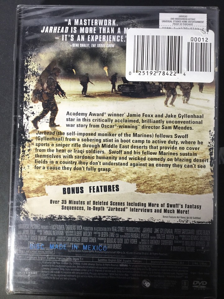 Jarhead DVD Jake Gyllenhaal NEW Peter Sarsgaard Jamie Foxx Widescreen ...