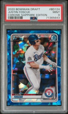 2020 Bowman Draft #BD124 Justin Foscue Chrome Sapphire PSA 9 Mint Texas ...