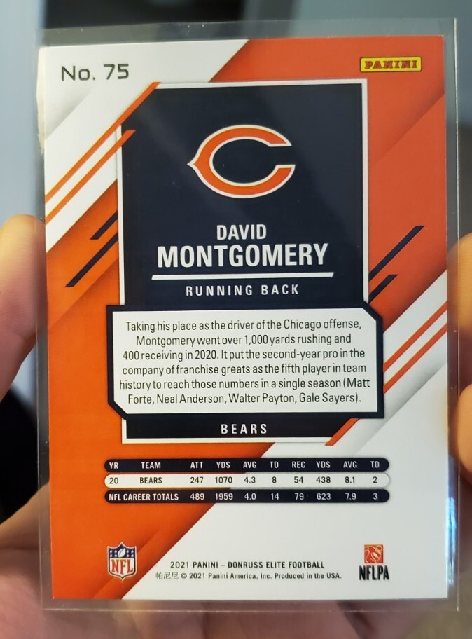 2021 Panini Donruss Elite David Montgomery Pink Parallel #75 Chicago ...