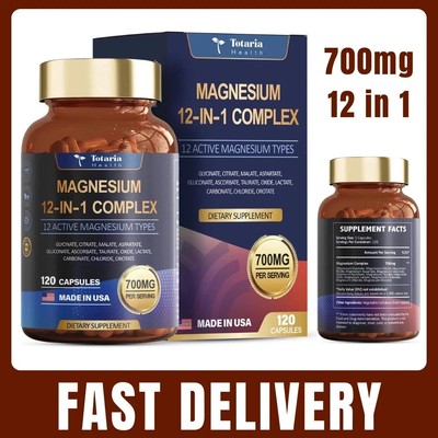 Magnesium Complex 700mg 12-in-1 Supplement, 120 Capsules for Daily ...
