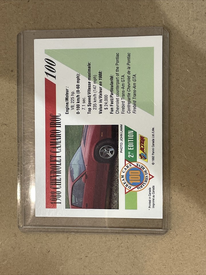 1988 Chevrolet Camaro IROC, Dream Machines 2nd Trading Card RARE ...