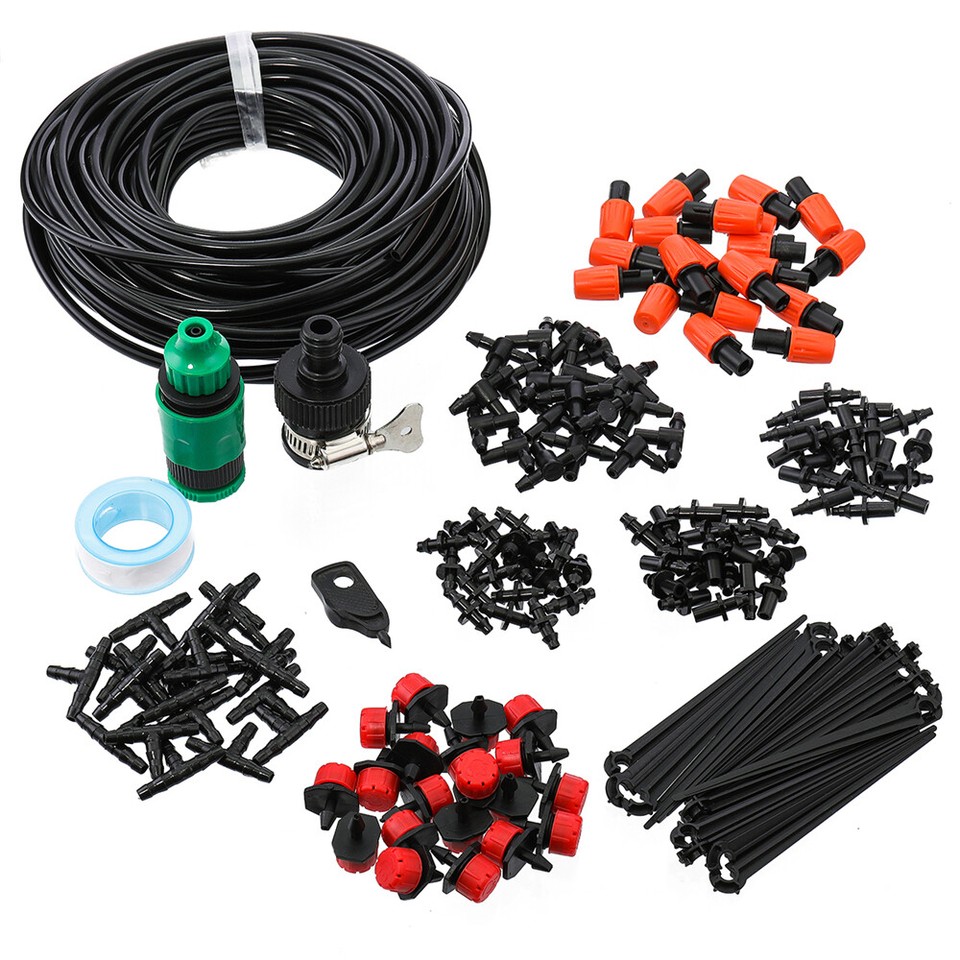 166x 15M/50FT DIY Drip Irrigation Kit System Hose Drippers Garden Plant ...