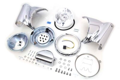 V-Twin 33-1428 Chrome 7" Headlamp Cowl Nacelle Kit 86-17 Harley Softail ...