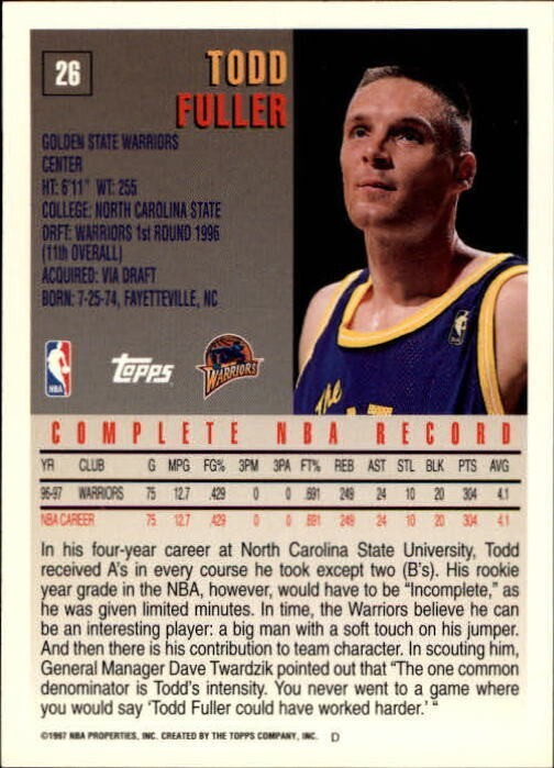 1997-98 Topps Basketball #26 Todd Fuller | eBay
