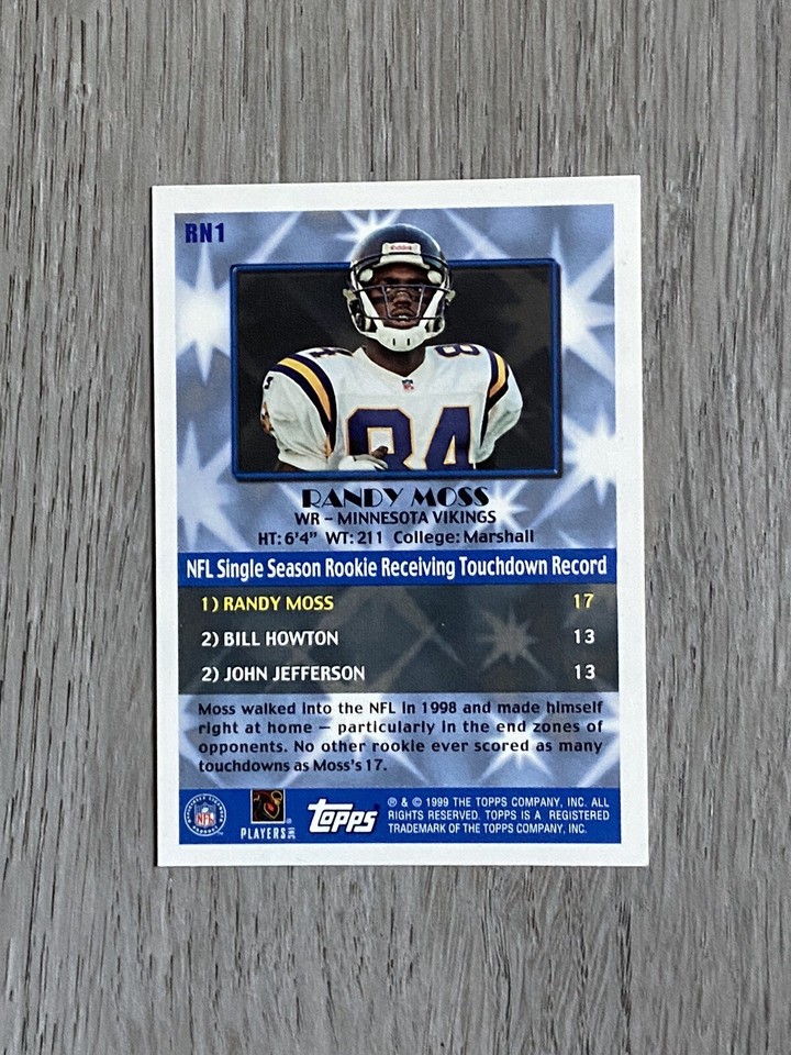 1999 NFL Topps 'Record Numbers' | Randy Moss | #RN1 | Minnesota Vikings ...