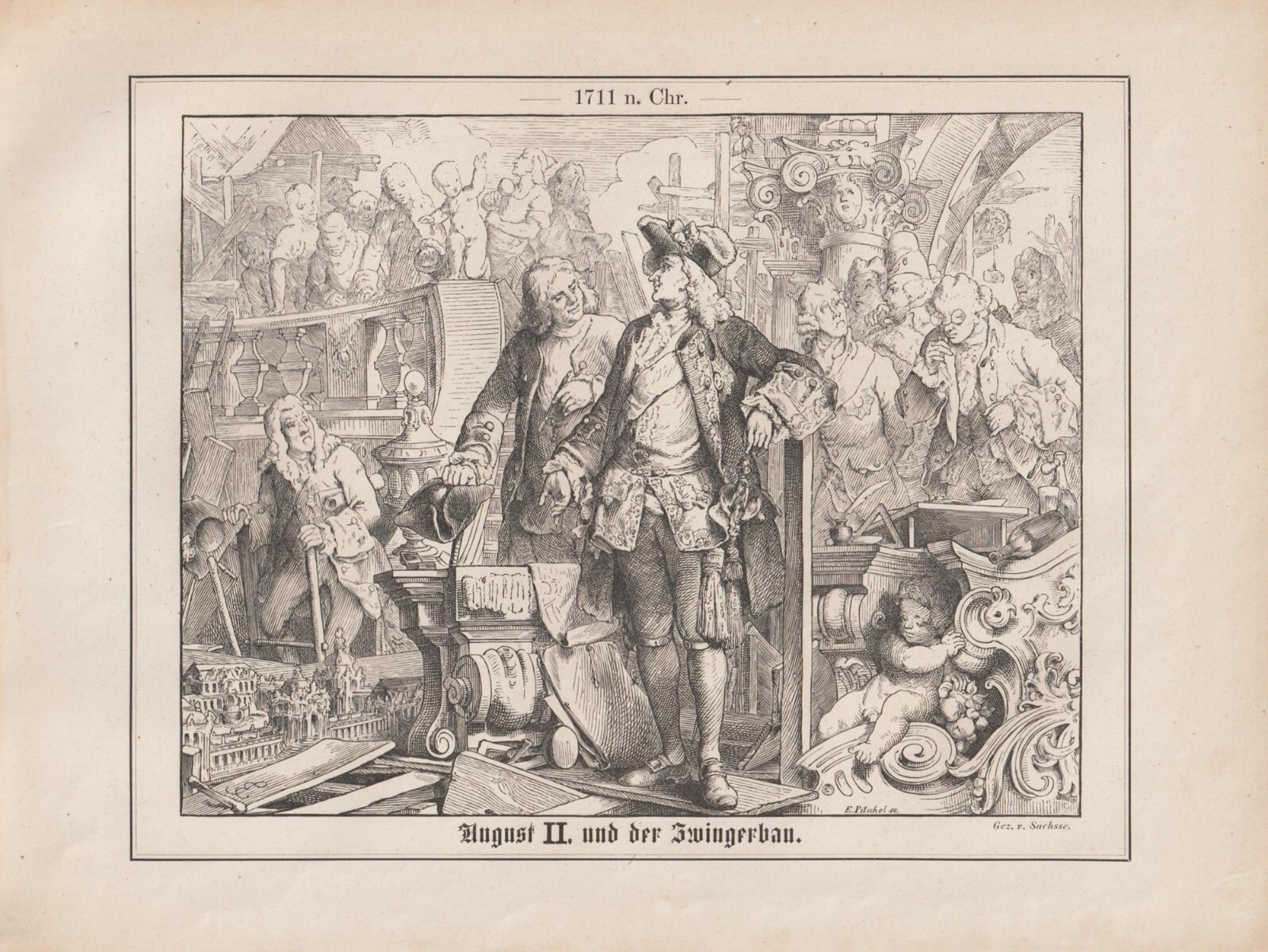 Août II Et Le Zwingerbau De Dresde 1711 Ap. J.-C. BOIS-ENGRAVURE De ...