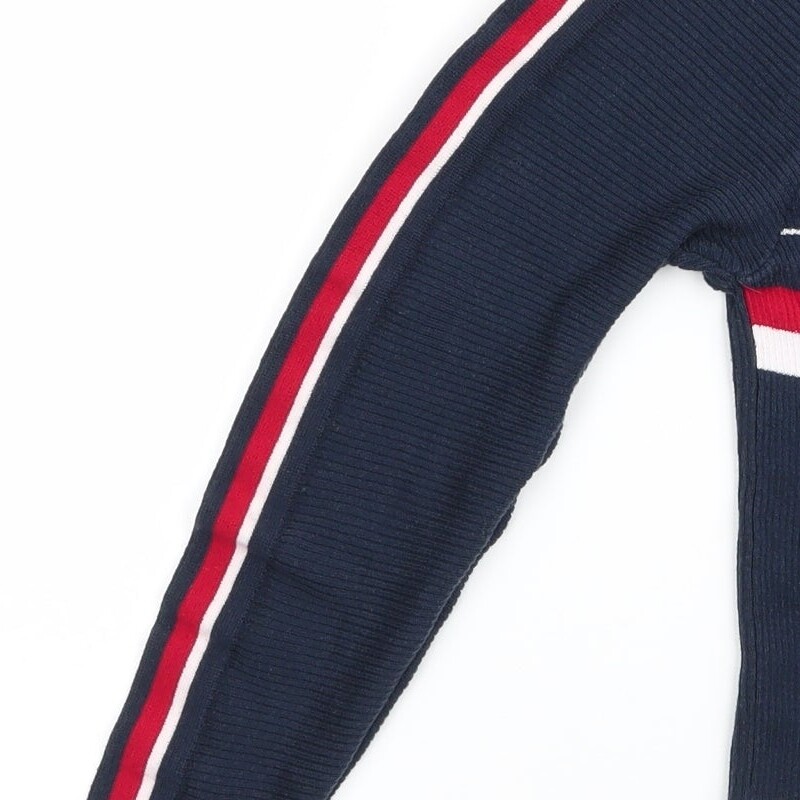 Primark Womens Blue Round Neck Cotton Blend Jumper Size 6 - Red & Whi ...