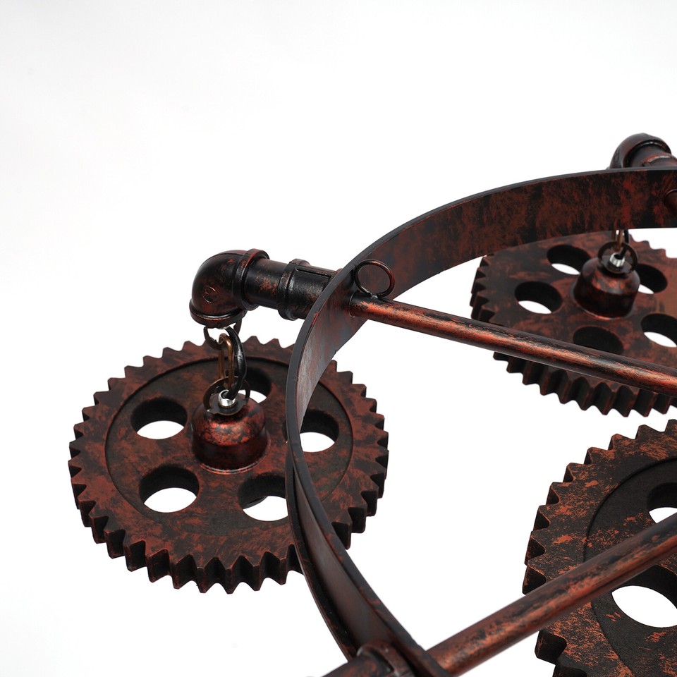 Rustic Steampunk Chandelier Gear Chain Ceiling Light Metal Pendant Lamp ...