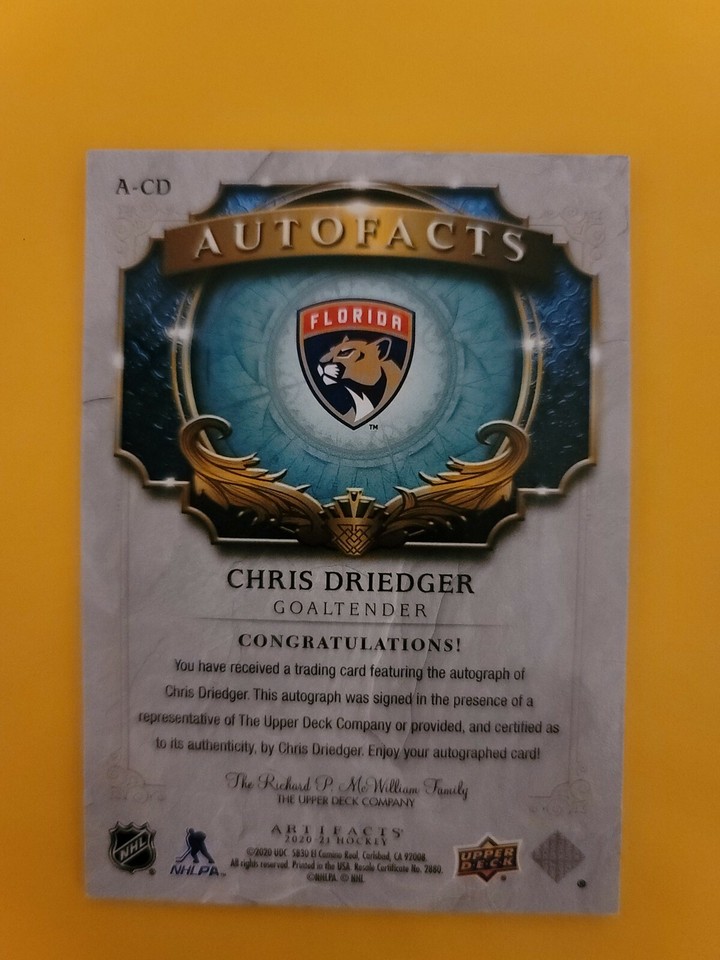 2020-21 UD Artifacts Autofacts Autograph Chris Driedger Card A-CD ...