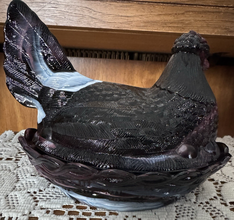 Mosser Glass Purple Amethyst Slag Swirl Hen on Nest LARGE 7 1/2" | eBay