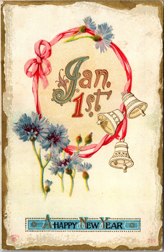 Happy New Year Jan. 1st Bells Flowers Postcard c1910s Posted | eBay