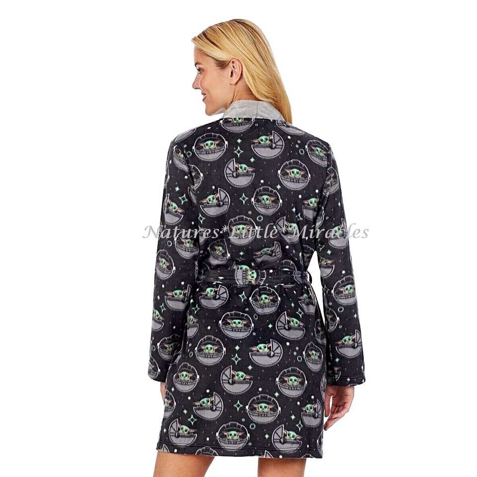 Baby Yoda Women Robe Pajama Bathrobe Star Wars Grogu Adult Size S Black ...