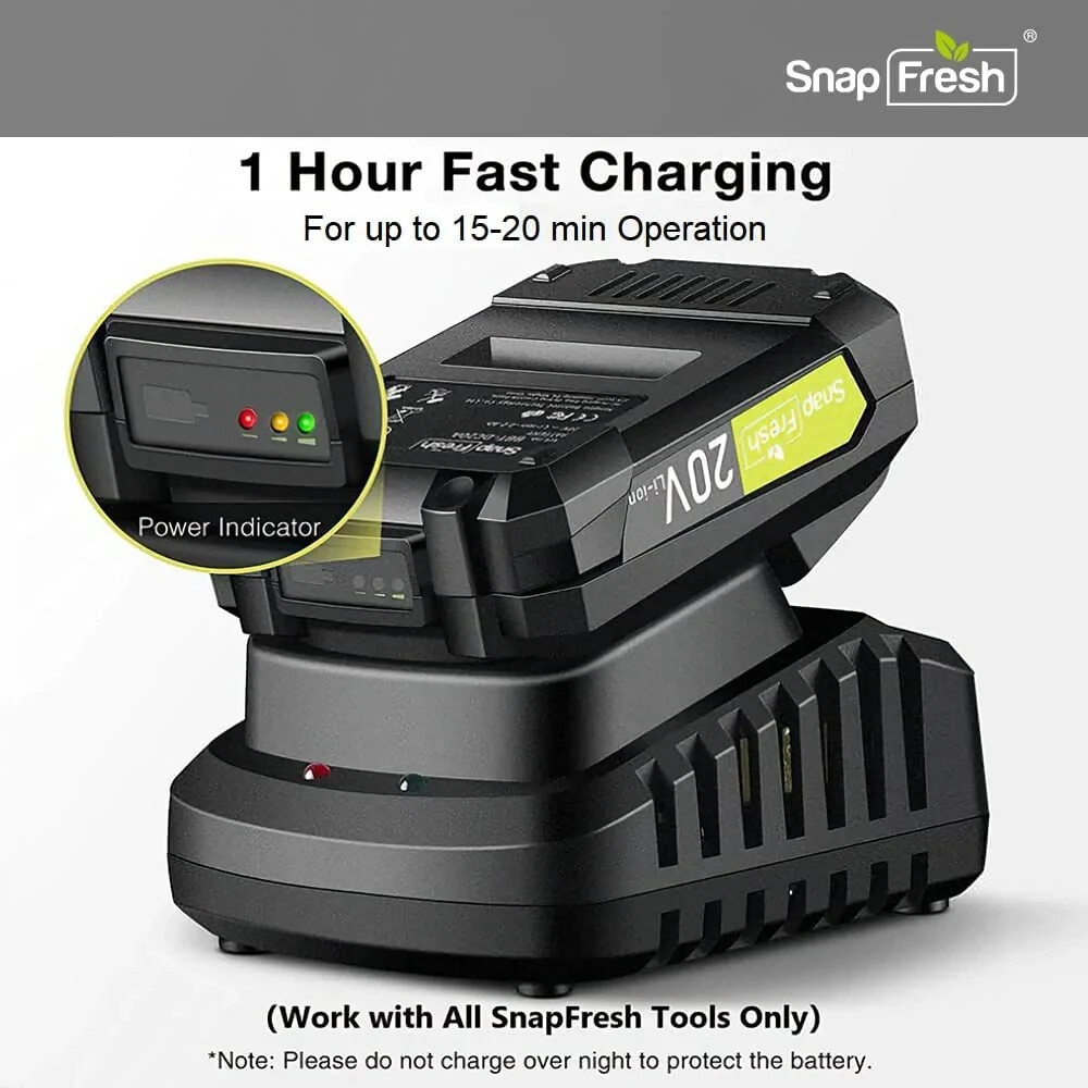 SnapFresh 20V Cordless Leaf Blower 130MPH/140CFM 2.0Ah Li-Ion Battery ...