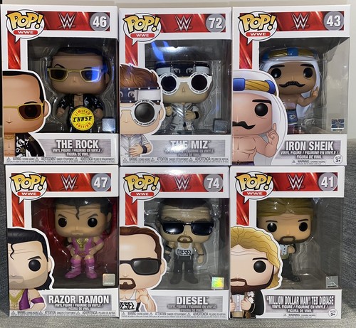 Funko Pop WWE Bundle Of 6 - CHASE Rock 46 Miz 72 Razor 47 Diesel 74 ...
