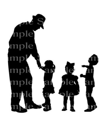 Grandpa & Grandkids Silhouette ~ Edible 2D Fondant Cake Cupcake Topper ...
