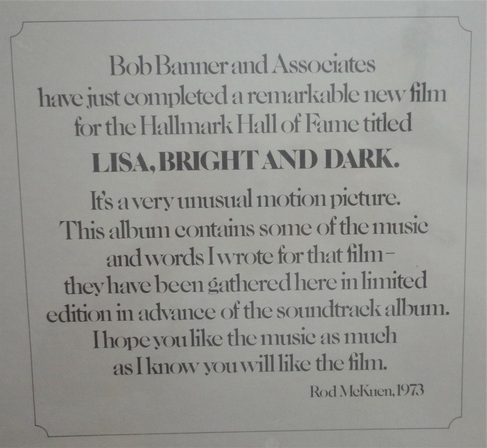 1973 Sealed Lp Rod McKuen Lisa, Bright And Dark Stanyan Records 10094 ...