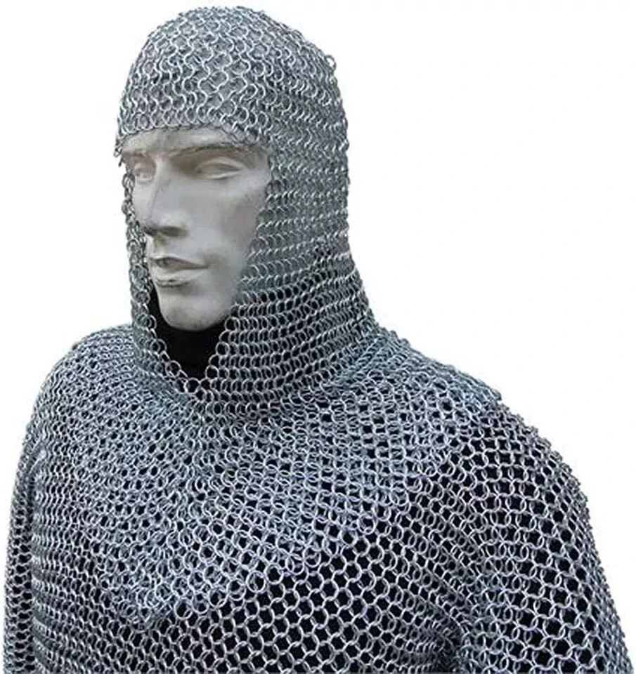 Butted Aluminum Chainmail Shirt with Coif Habergeon Medieval Armor ...