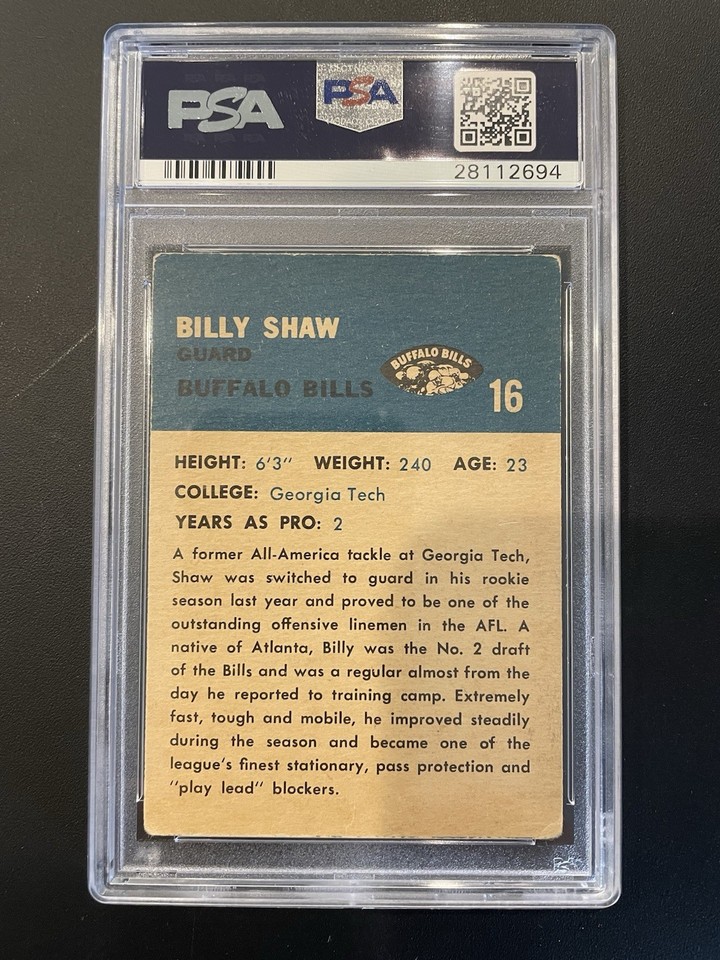 Billy Shaw signed 1962 Fleer Rookie Card Autograph NFL Hall of Fame ...