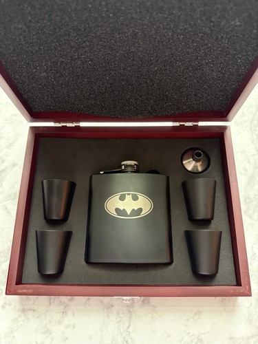 Custom Batman Engraved Flask And 4 Shot Glass Gift Set With Wooden Box ...