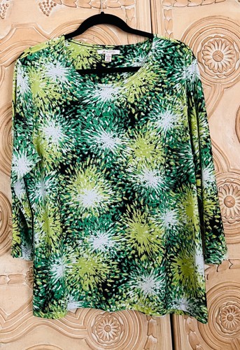 JM Collection Womens Wearable Art Top XL Green White Lime Black 3/4 ...