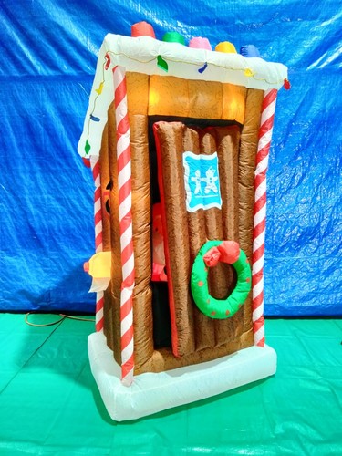 6' Gemmy Airblown Inflatable Animated Santa in Gingerbread Outhouse ...