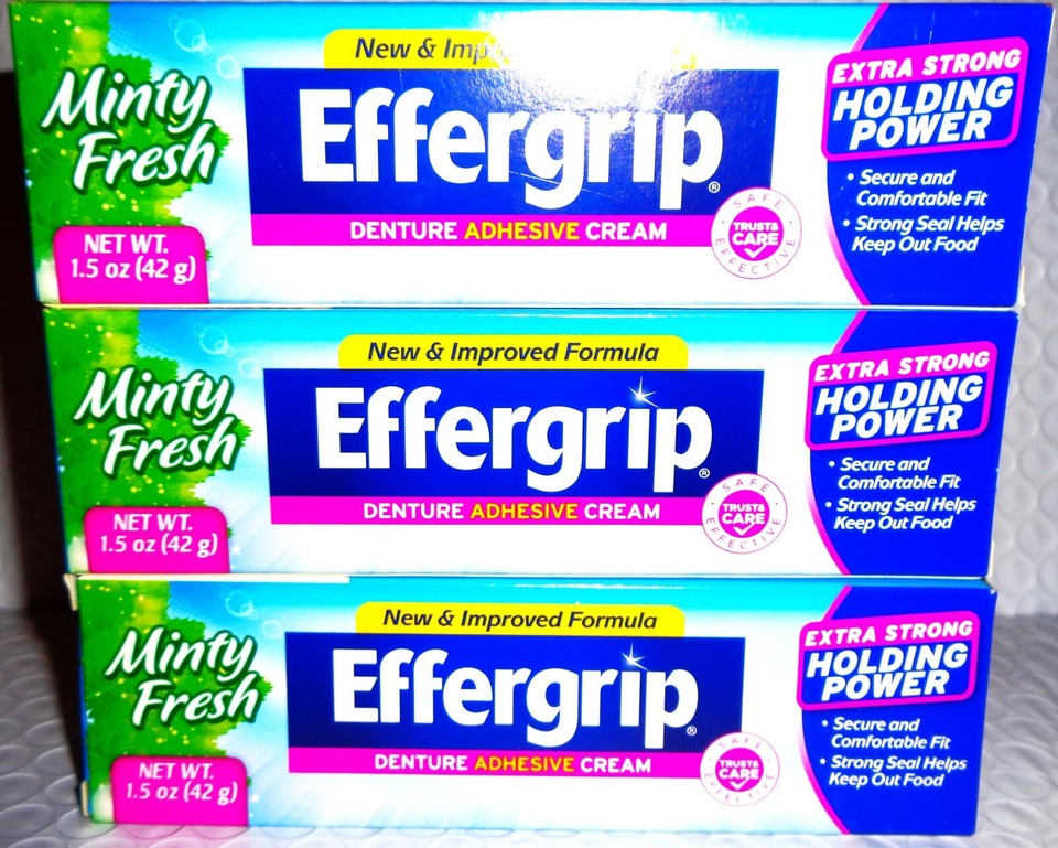 Effergrip Denture Adhesive Cream Extra Strong Zinc Free Lot of 1 to 6 (1.5 Oz)* | eBay