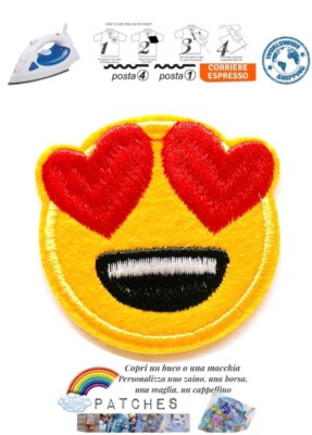patch emoji emoticon smile love toppa termoadesiva iron on emotion faccine cuore | eBay