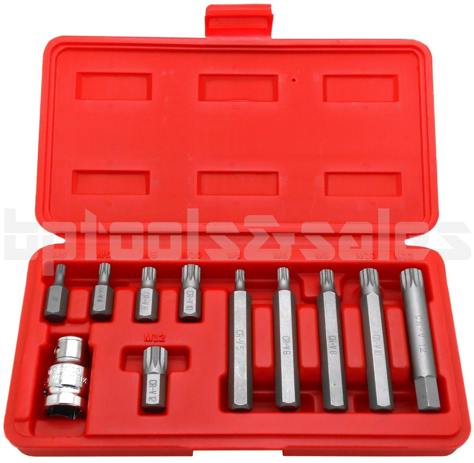 11-pc. 12 Point SPLINE SOCKET Bit Set 1/2" DR. Bit Adaptor M5 M6 M8 M10 ...