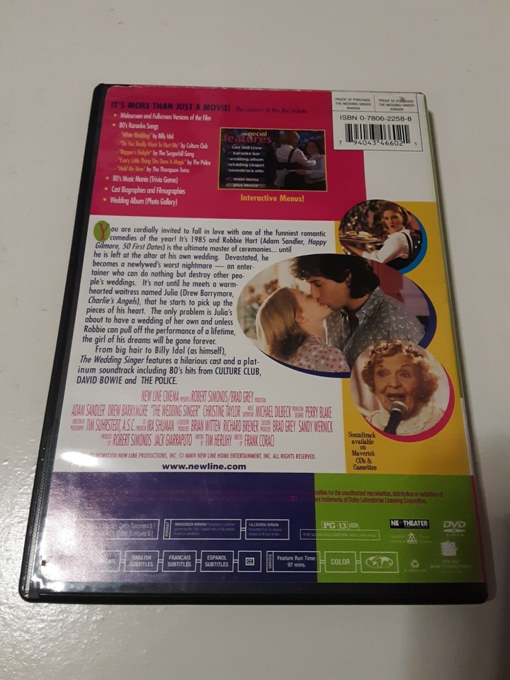 The Wedding Singer DVD Adam Sandler Drew Barrymore | eBay