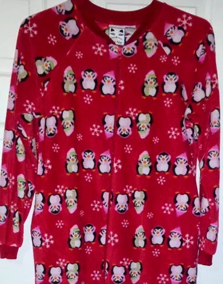 Three Penguins Footed Pajamas Love Red Footie KatNap NEW L LAST ONE ...