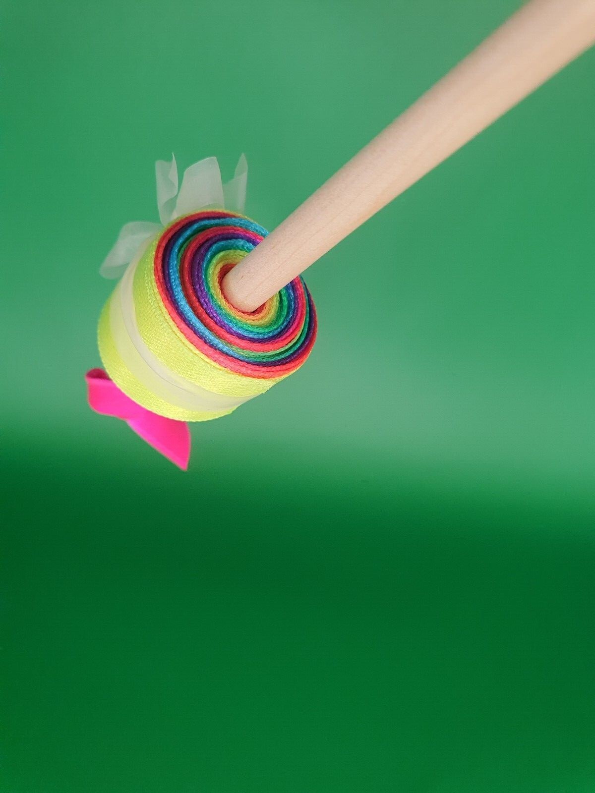 3x Rainbow ribbon wand double sided ribbon 30cm wooden dowel stick free ...