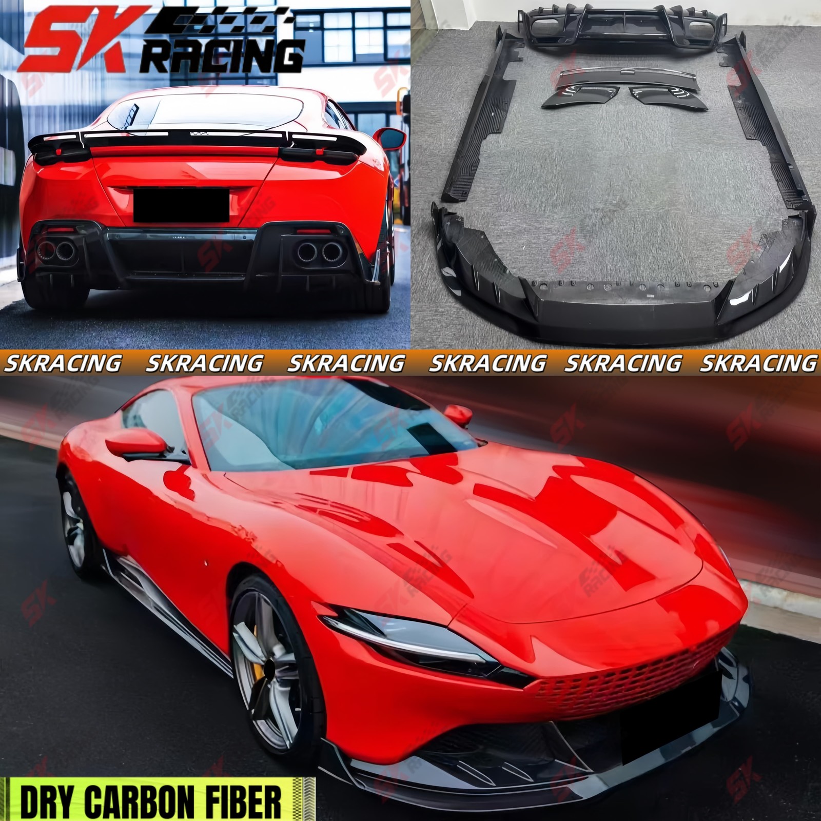 Dry Plain Carbon Fiber Rear Front Lip Side Skirts Wing BodyKits For ...