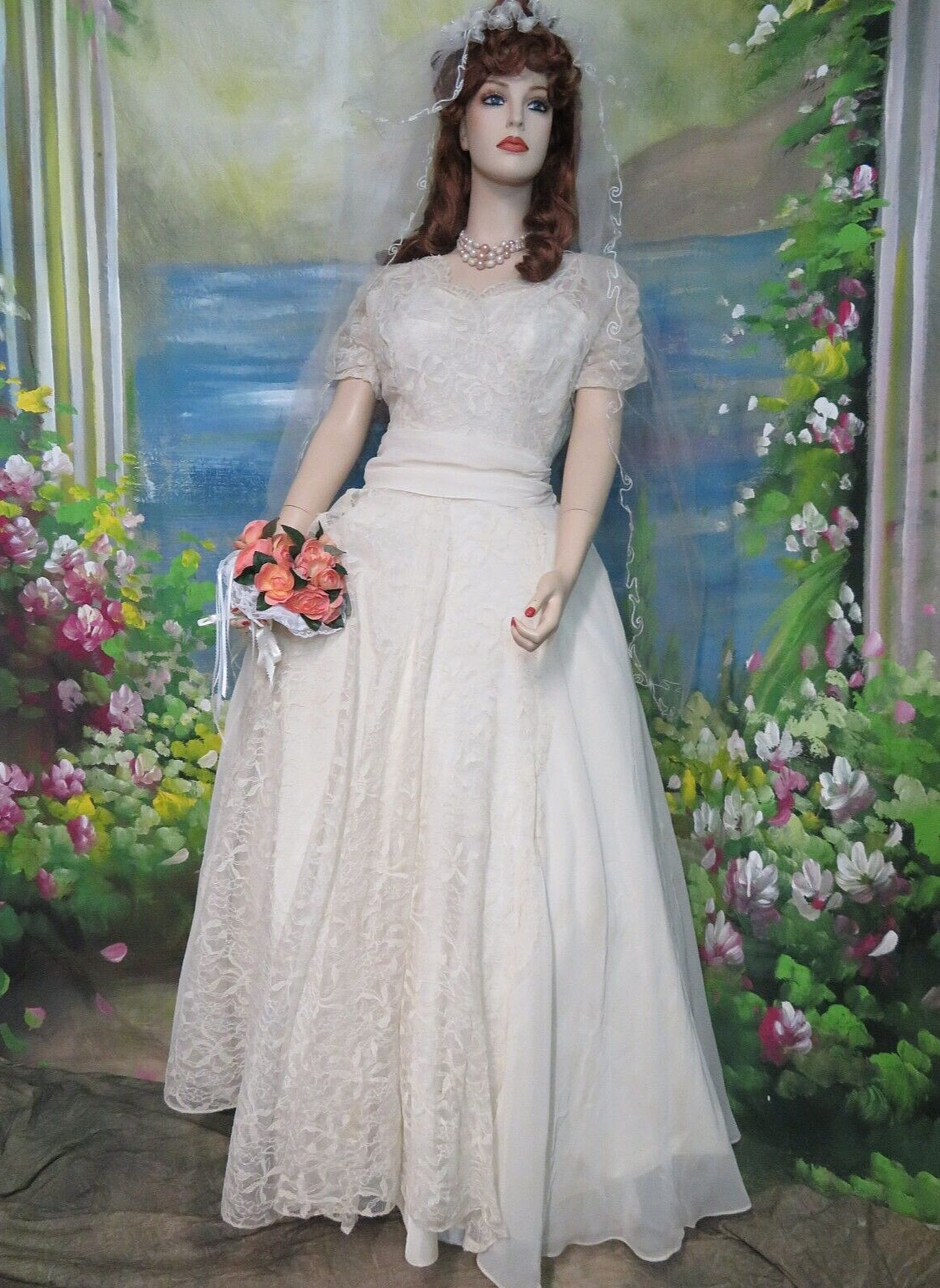 VINTAGE 1952 EMMA DOMB wedding DRESS gown SILK chiffo… - Gem