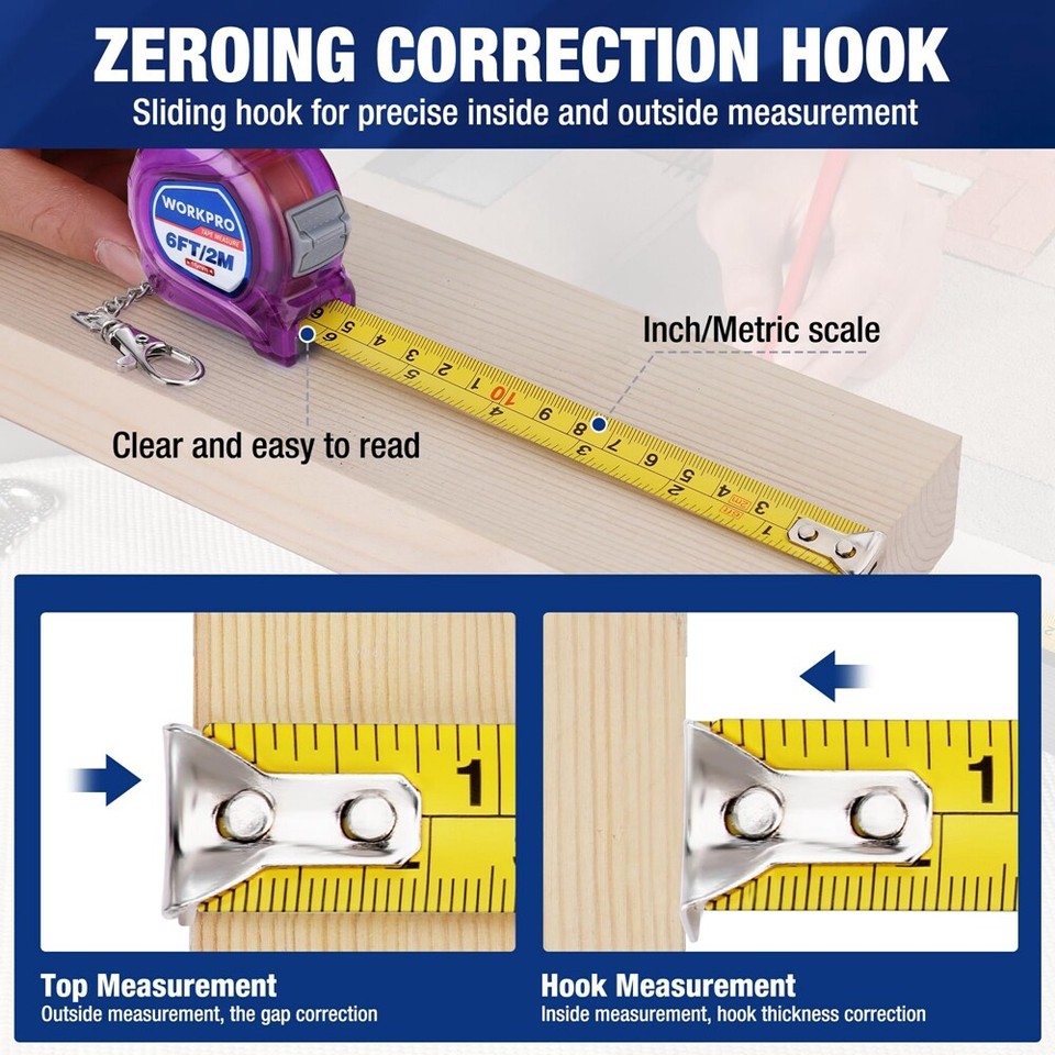 WORKPRO 2PC 6FT Tape Measure Retractable Keychain Small Tape Measure ...