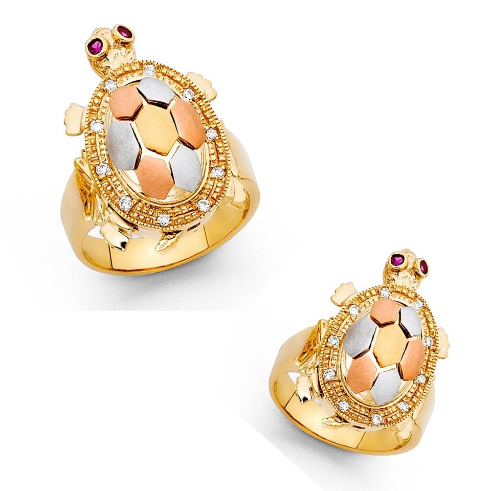 GOLD - 14K Tri Color Gold Fancy Turtle Ring | eBay