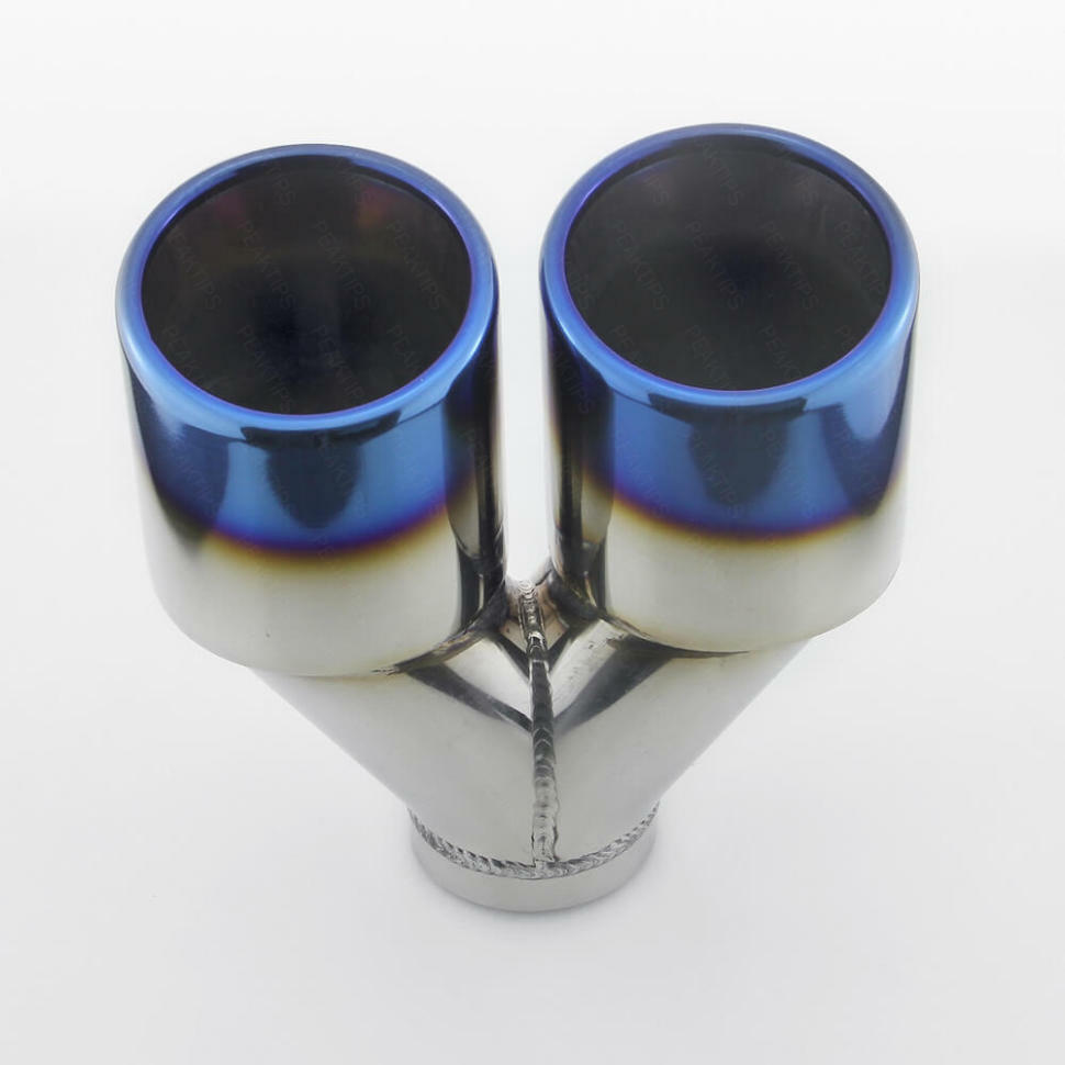 Blue Burnt Exhaust Tip 2.5" In Dual 3.5" Out Rolled Slant Polish ...