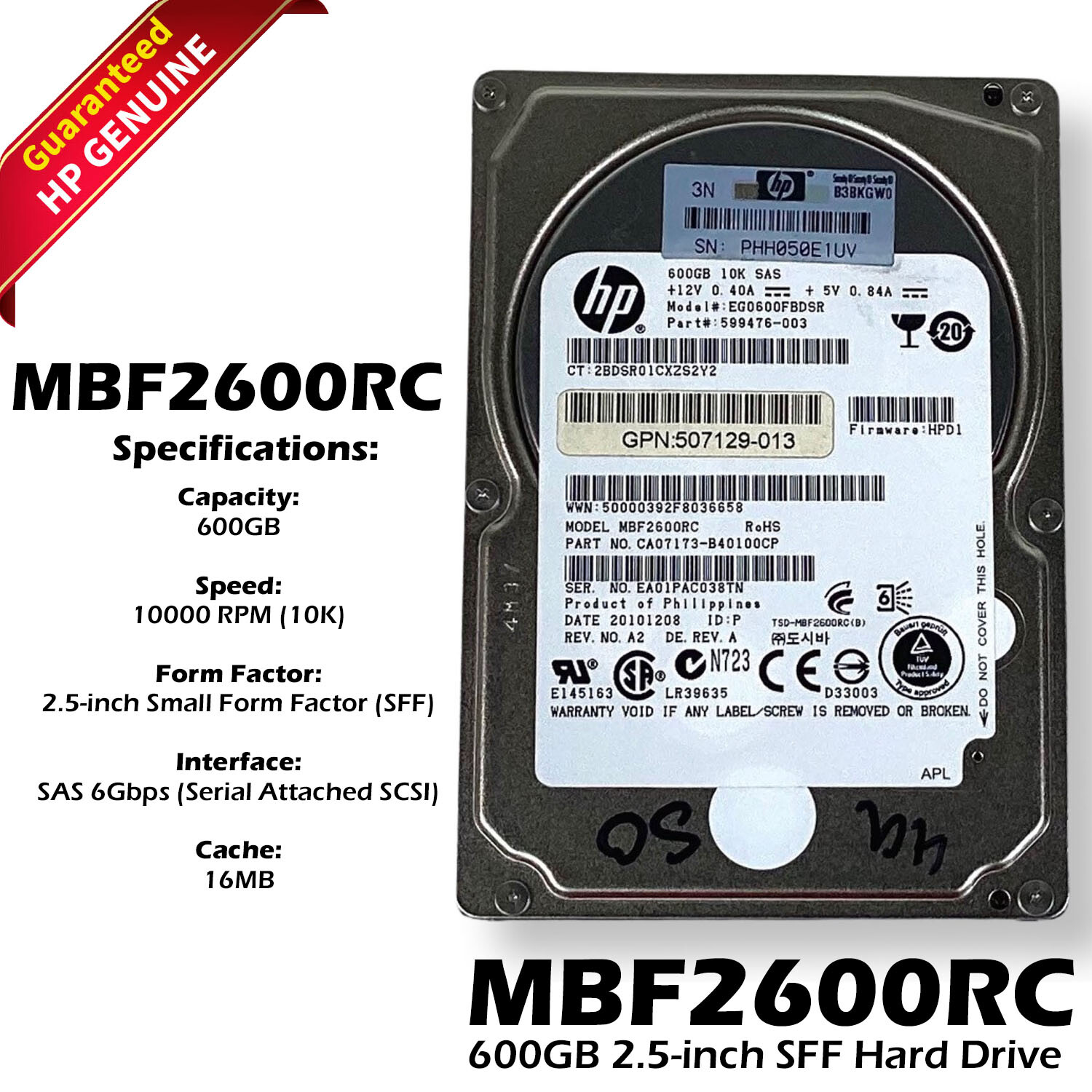 Toshiba HP MBF2600RC 600GB 10K RPM SAS 6Gb/s 2.5" Enterprise Hard Drive ...