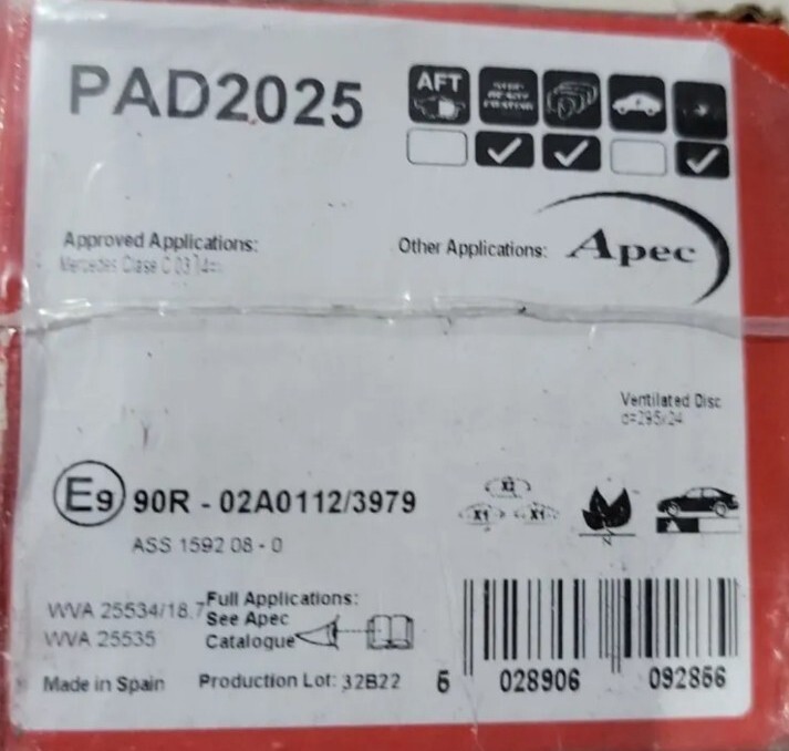 Apec PAD2025 Brake Pad Set for sale online | eBay UK