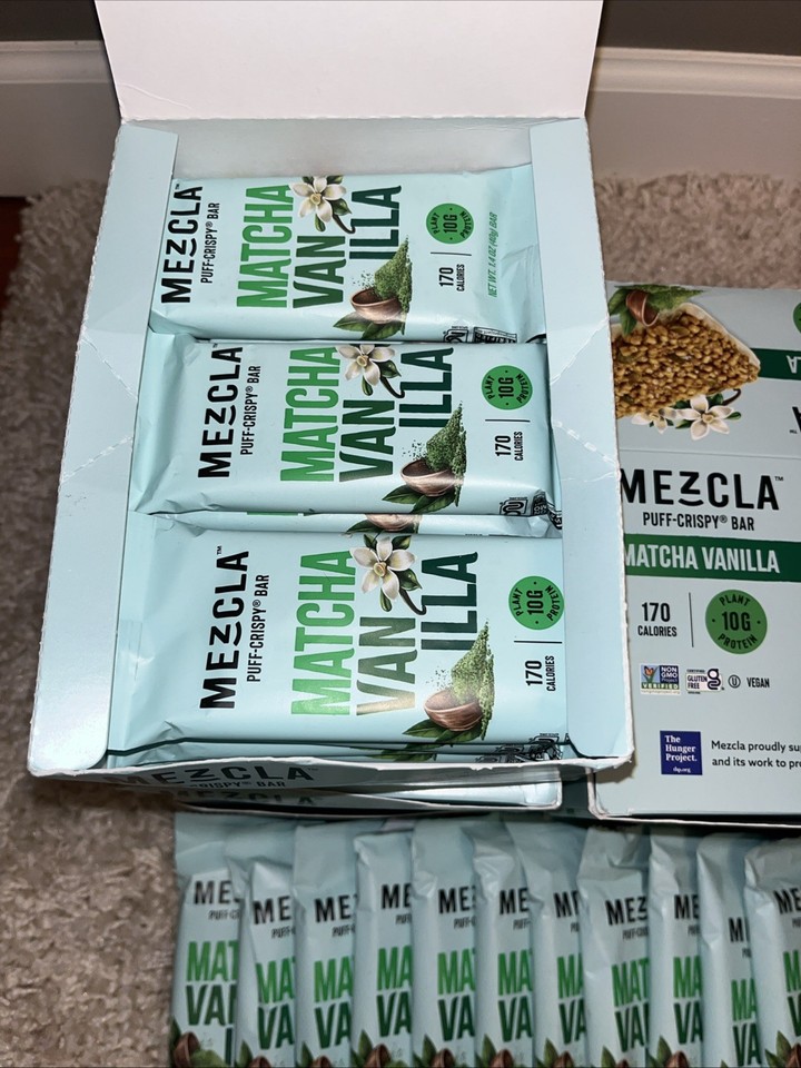 Mezcla Matcha Vanilla Puff Crispy Plant Protein Bars HUGE LOT!! 78 Bars ...