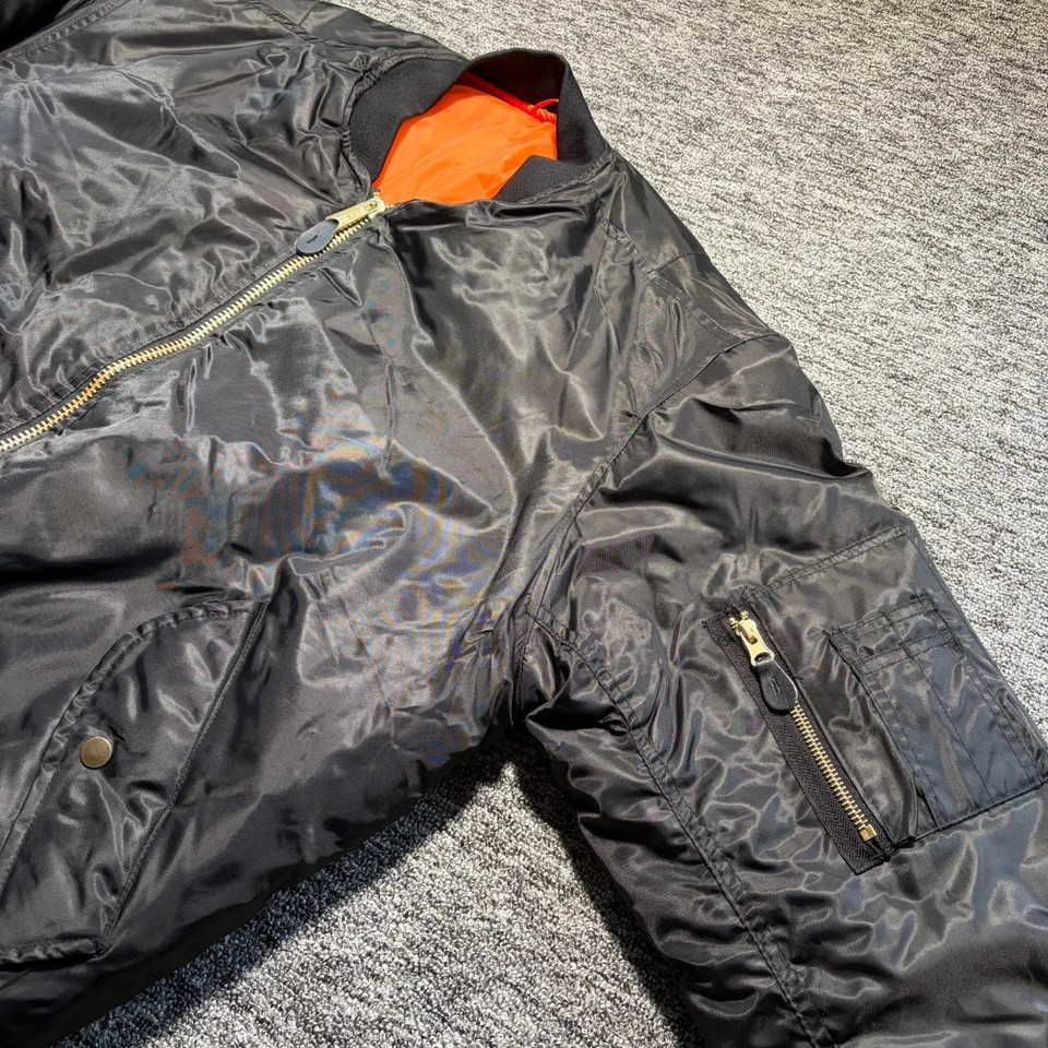 Delta USAF Vintage MA-1 Black Pilot Flight Bomber Jacket Size Mens XL ...