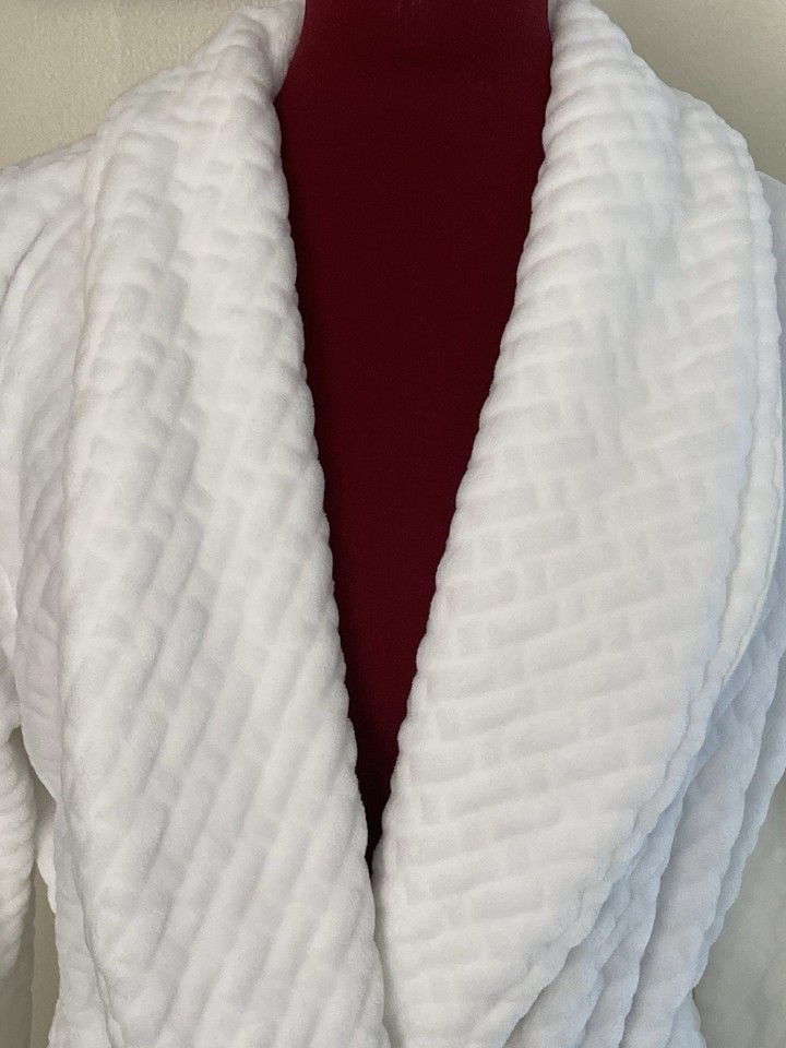 Soft Surroundings Royal Plush Robe Ivory Shawl Collar Pockets Belted Sz ...