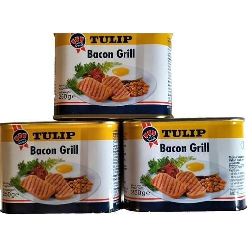 3 x 250g Tins Of Tulip Bacon Grill,Tasty Fried Or Grilled,Toastie B ...
