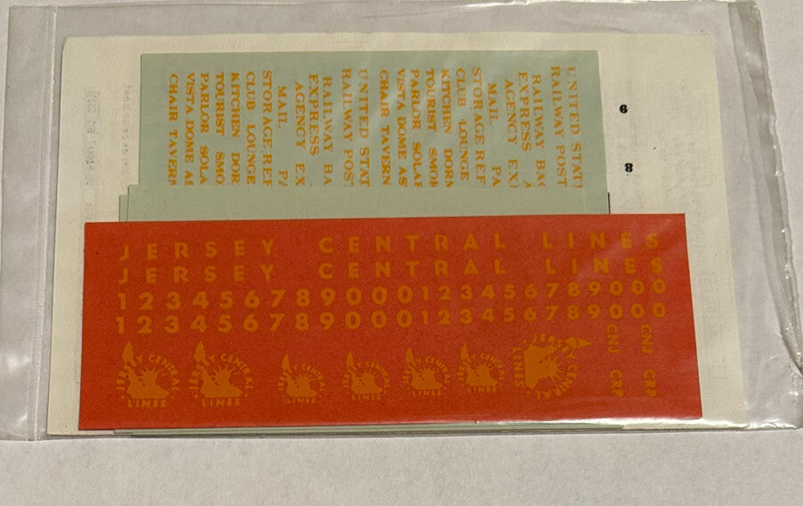 WALTHERS HO SCALE DECAL-CENTRAL NEW JERSEY/CNJ STRL PASS CAR-YEL LET ...