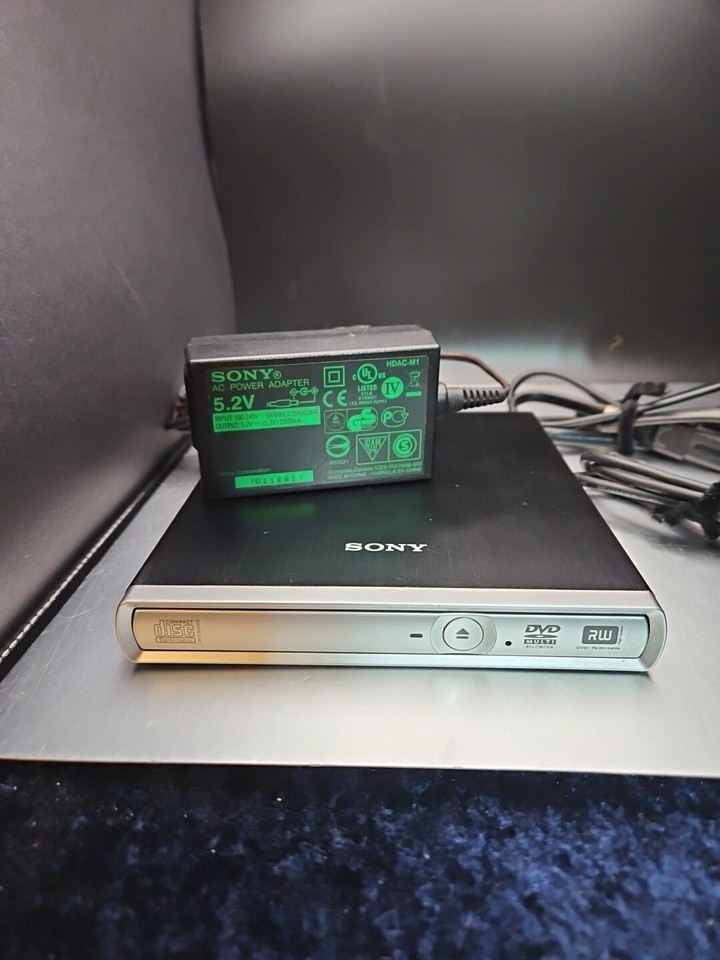Sony DRX-S70U-W DVD/CD Rewritable Drive RW Slim w/ Power Supply Adapter ...