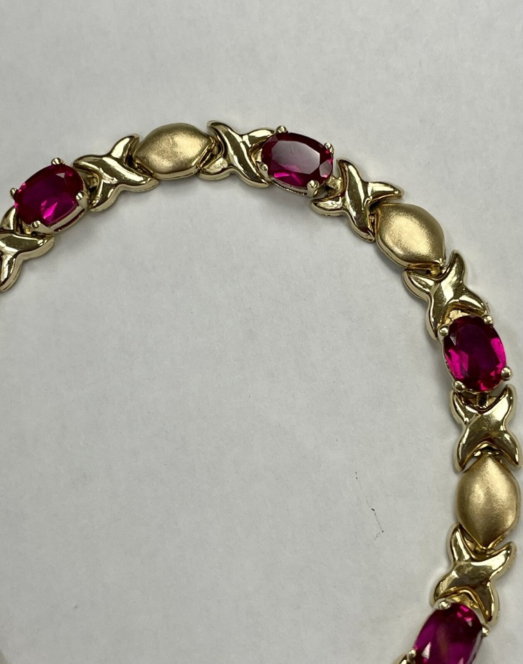 14k Yellow Gold Lab Ruby XO Bracelet 7” Long | eBay
