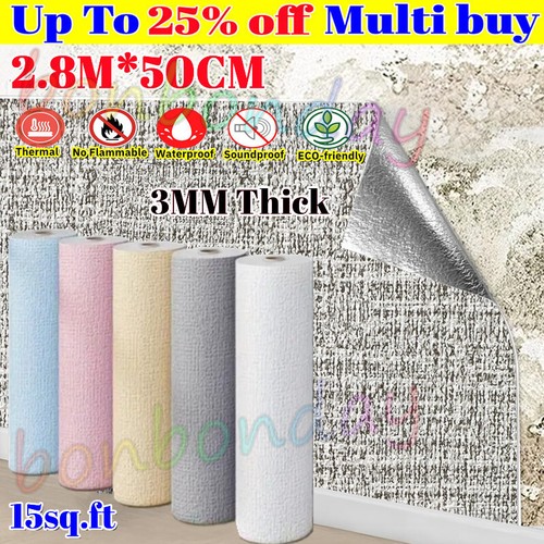 3D Thicken Self-Adhesive Thermal Insulation Wallpaper Plain Linen Wall ...