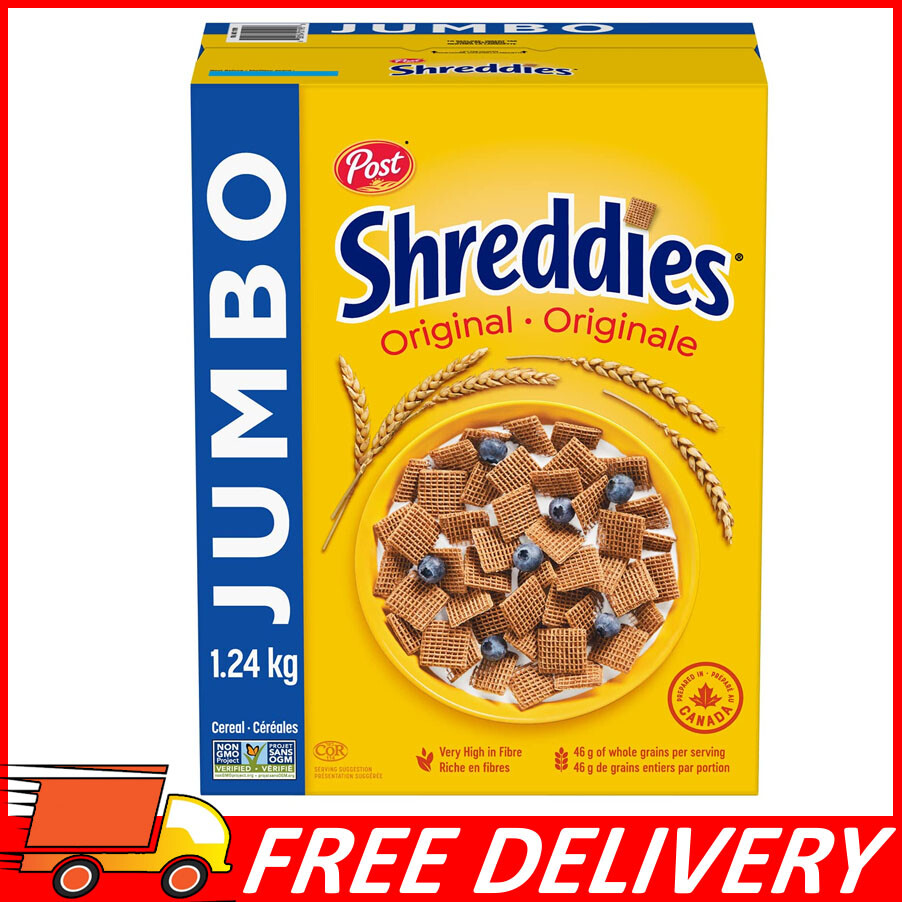 Post Jumbo Shreddies breakfast high fiber Cereal 1.24kg/43.73oz ...