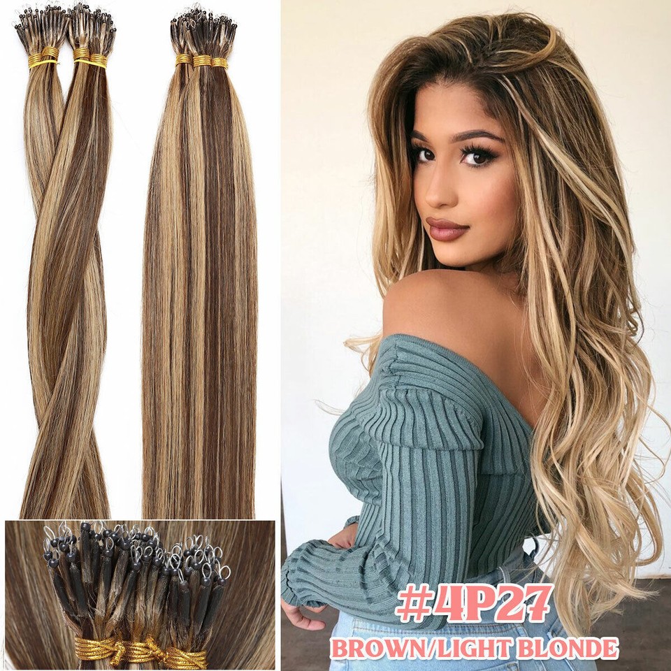 1G Nano Ring Beads Russian 100% Remy Human Hair Extensions Micro Loop ...